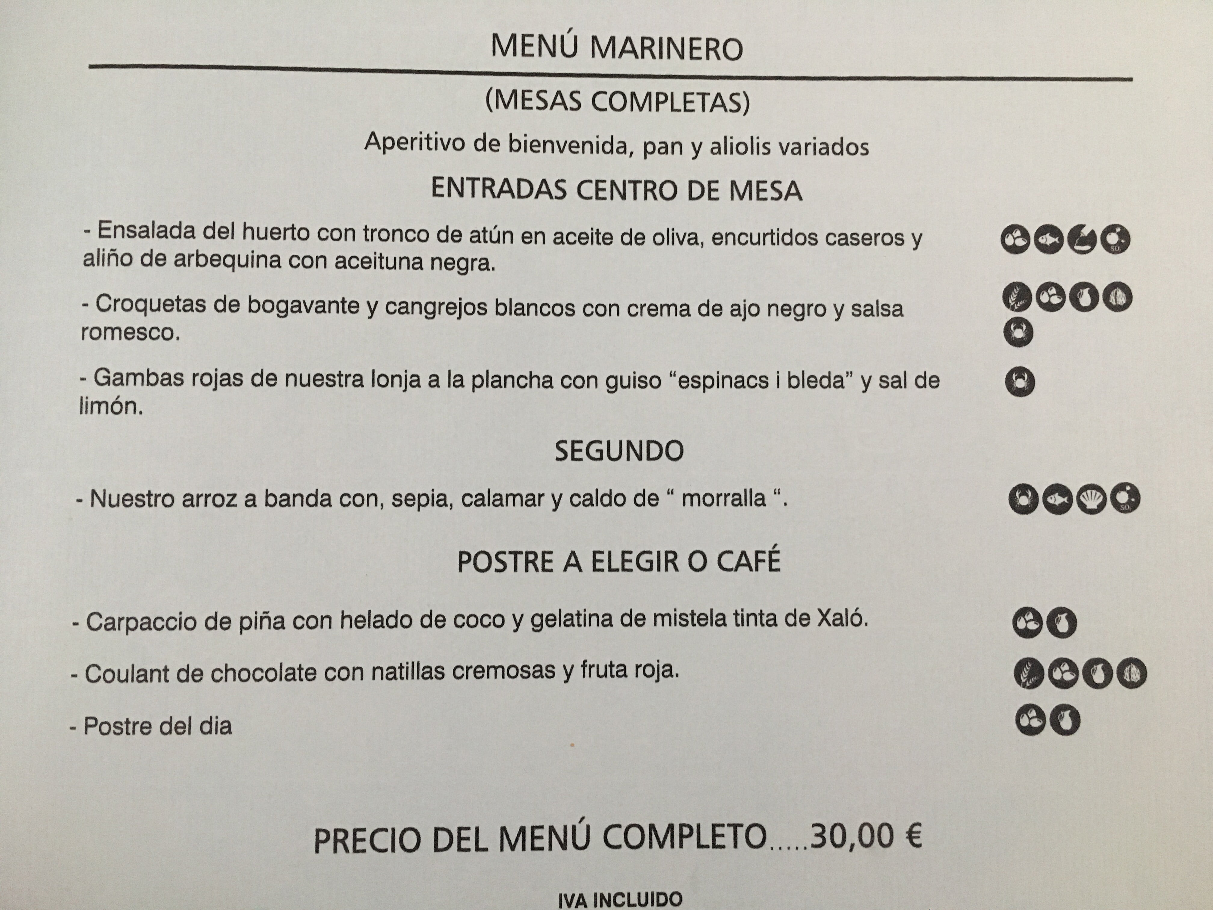 Menú Marinero del Amarre 152 - Jávea.com | Xàbia.com