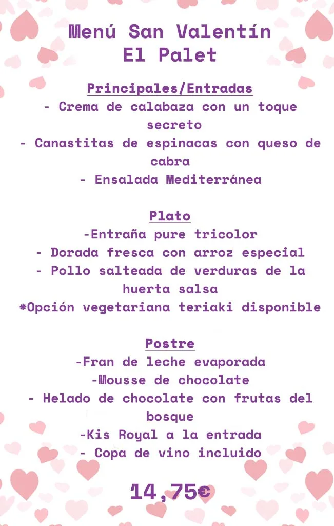 Menú Especial Club de Tenis San Valentín - Jávea.com | Xàbia.com