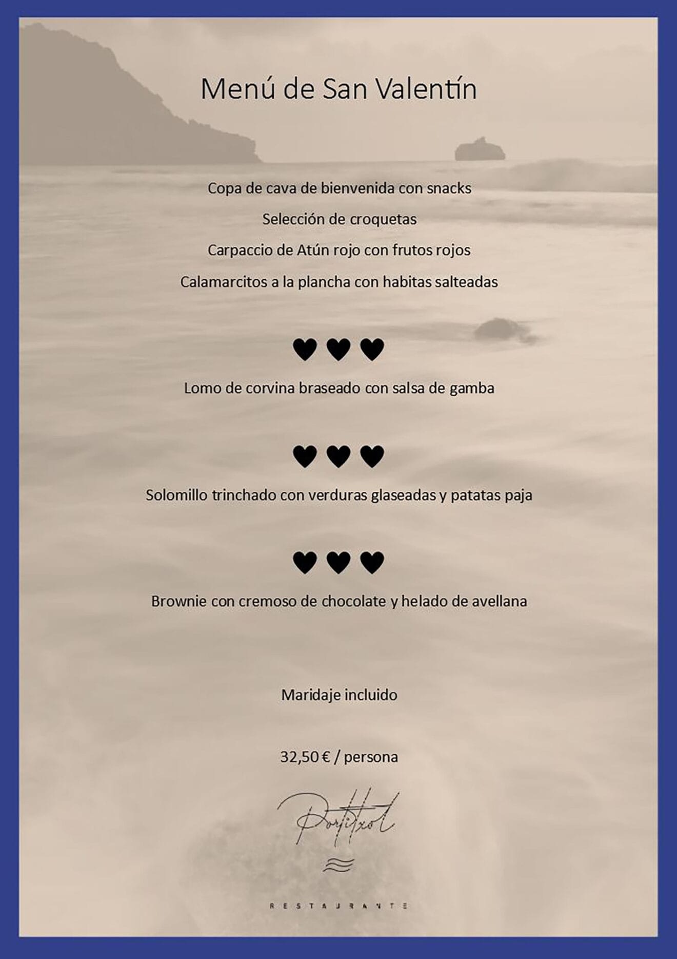 Menú de San Valentín - Restaurante Portitxol - Jávea.com | Xàbia.com