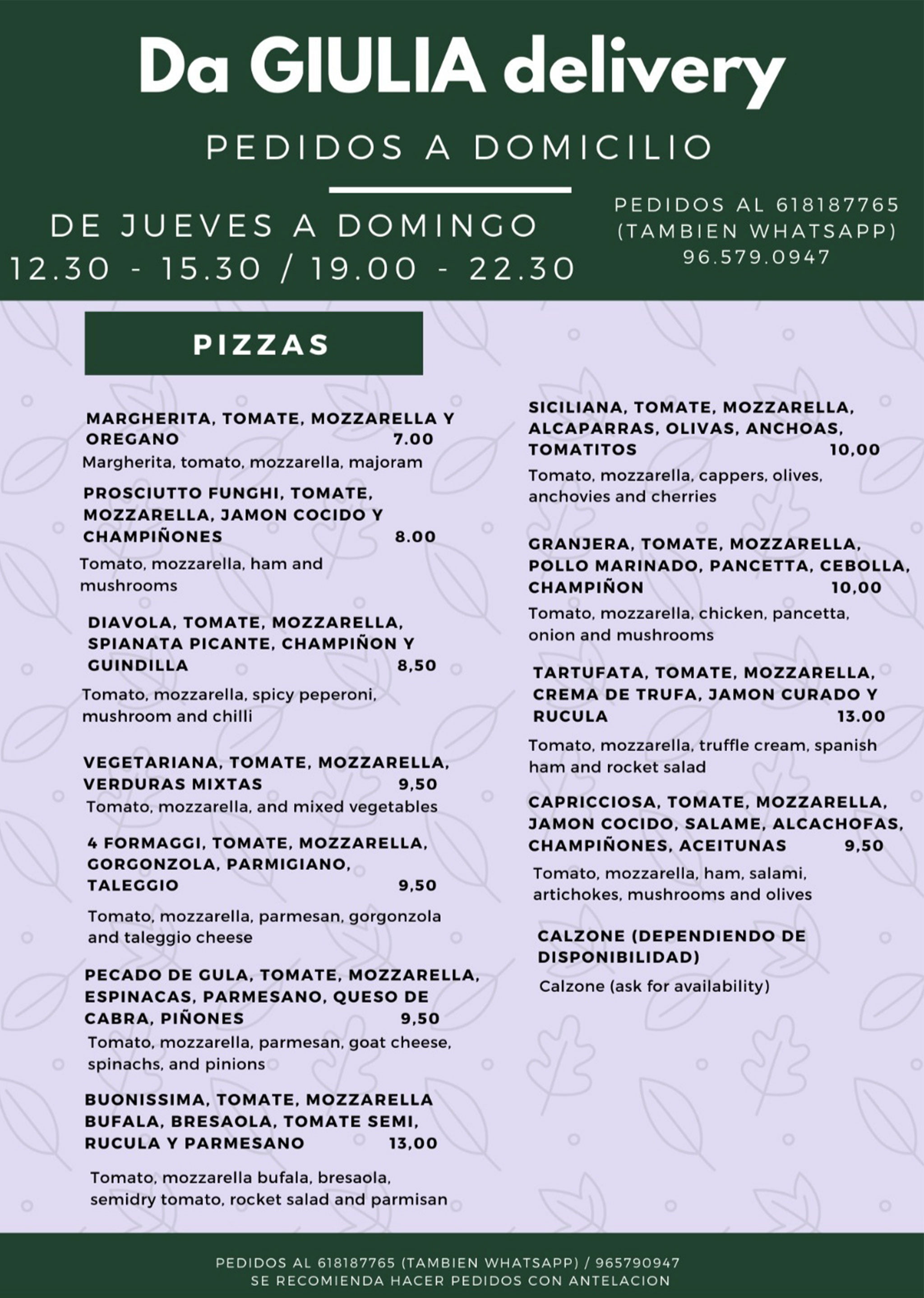 Pide una pizza a domicilio - Restaurante Da Giulia - Jávea.com | Xàbia.com