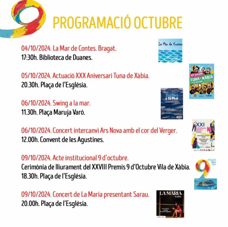 Cultural programming 9 October 2024 (2) - Jávea.com | Xàbia.com